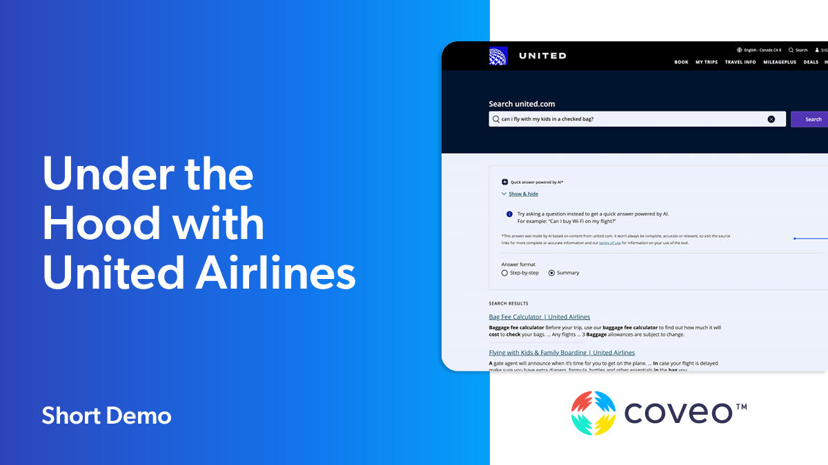 Under the Hood with United Airlines | Coveo Demo | Demo Hub | Coveo